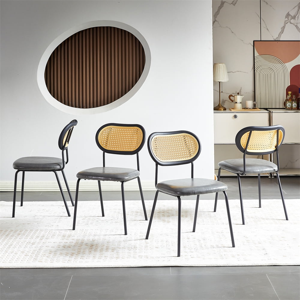Dining Chairs with Leather Seat and Foot Caps, Armless Single Kitchen ...
