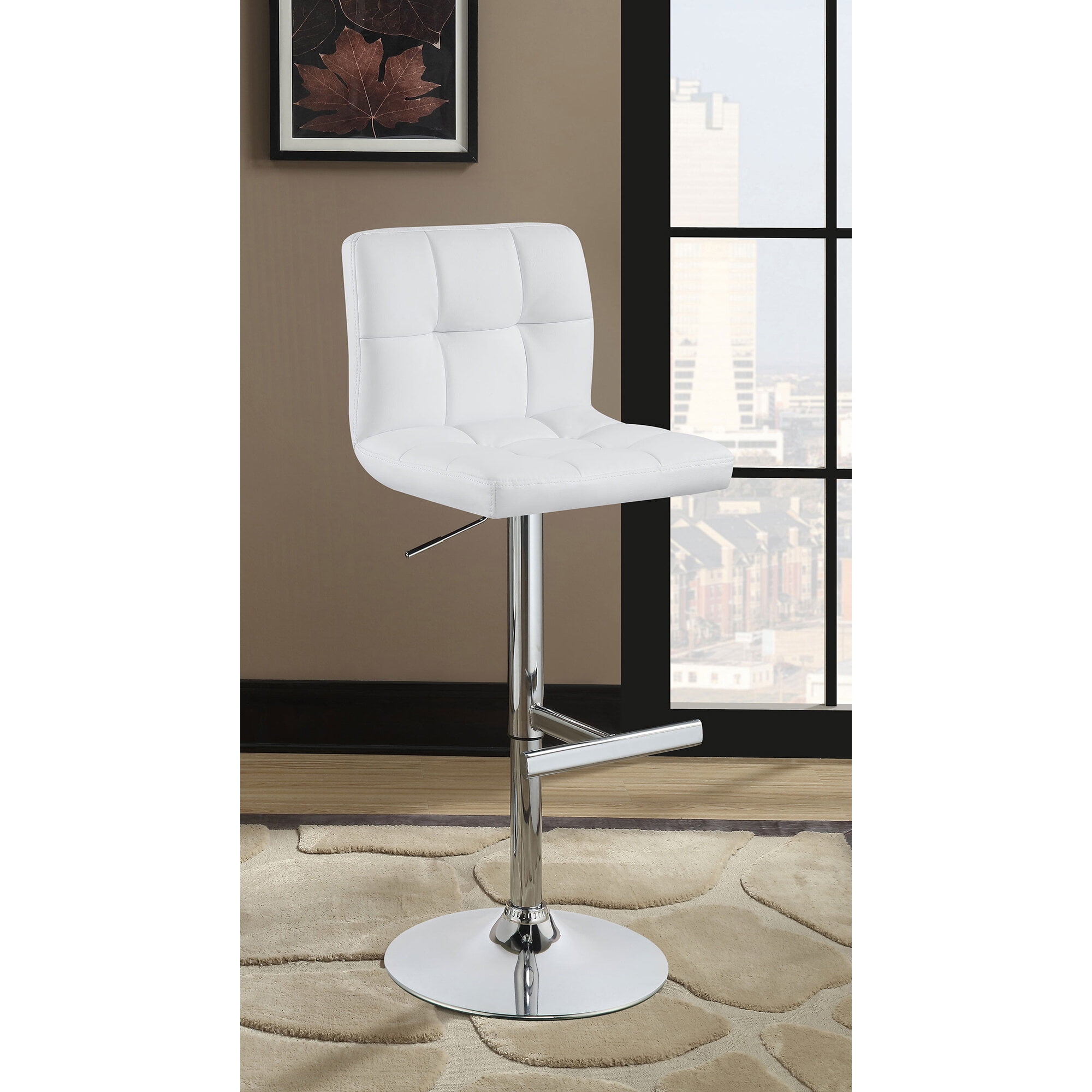 Dining Chairs Lenny White Upholstered Adjustable Bar Stool (Set of 2 ...