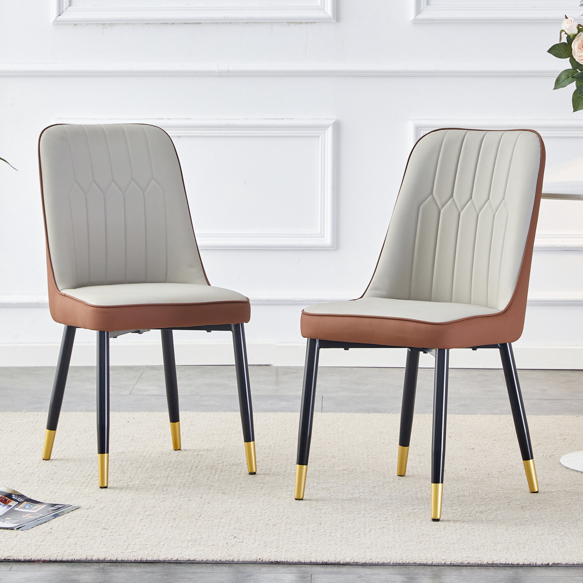 Dining Chairs Light gray and brown color combination dining chairs and ...