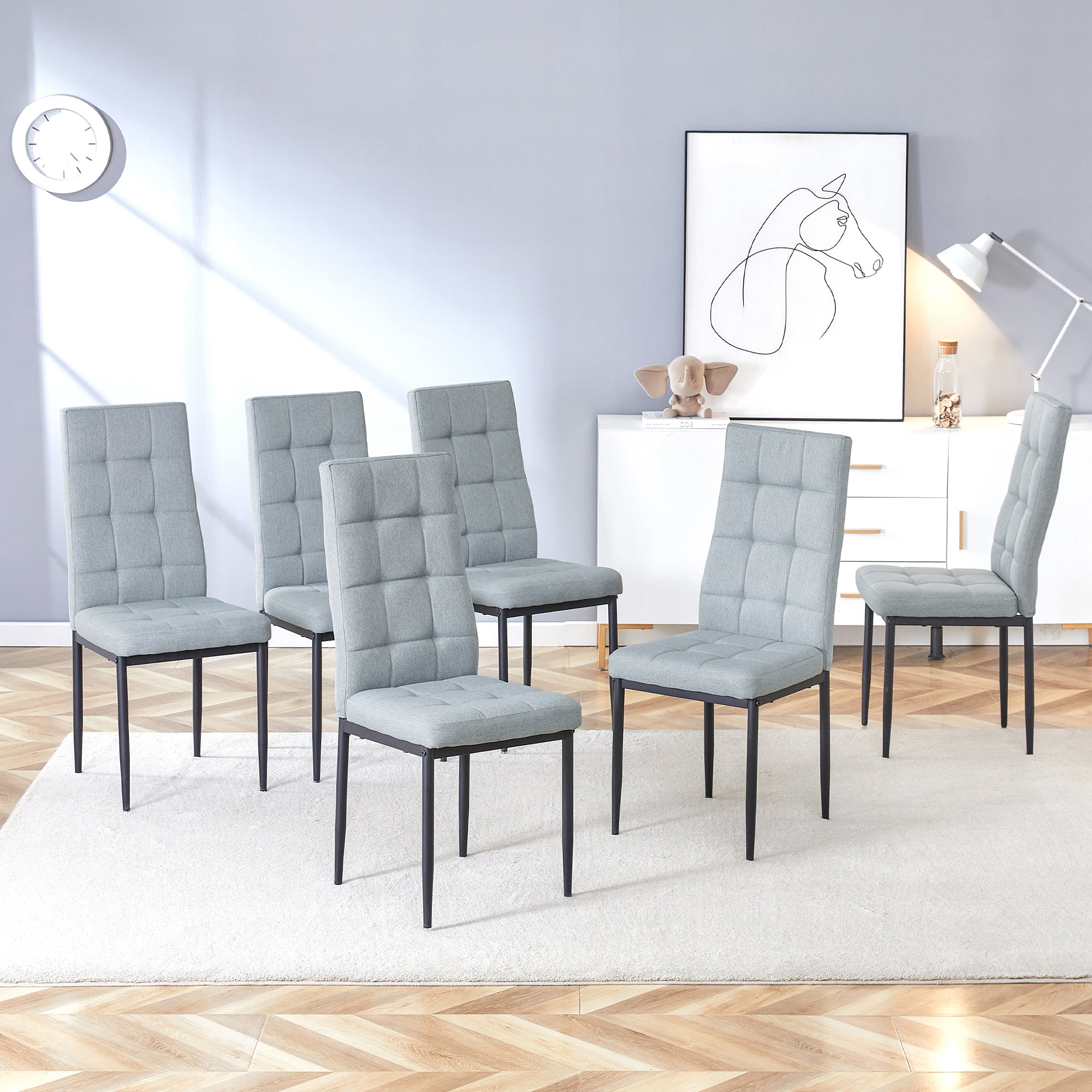 Dining Chairs Linen Tufted Dining Room Chairs Set of 6, Accent Diner ...