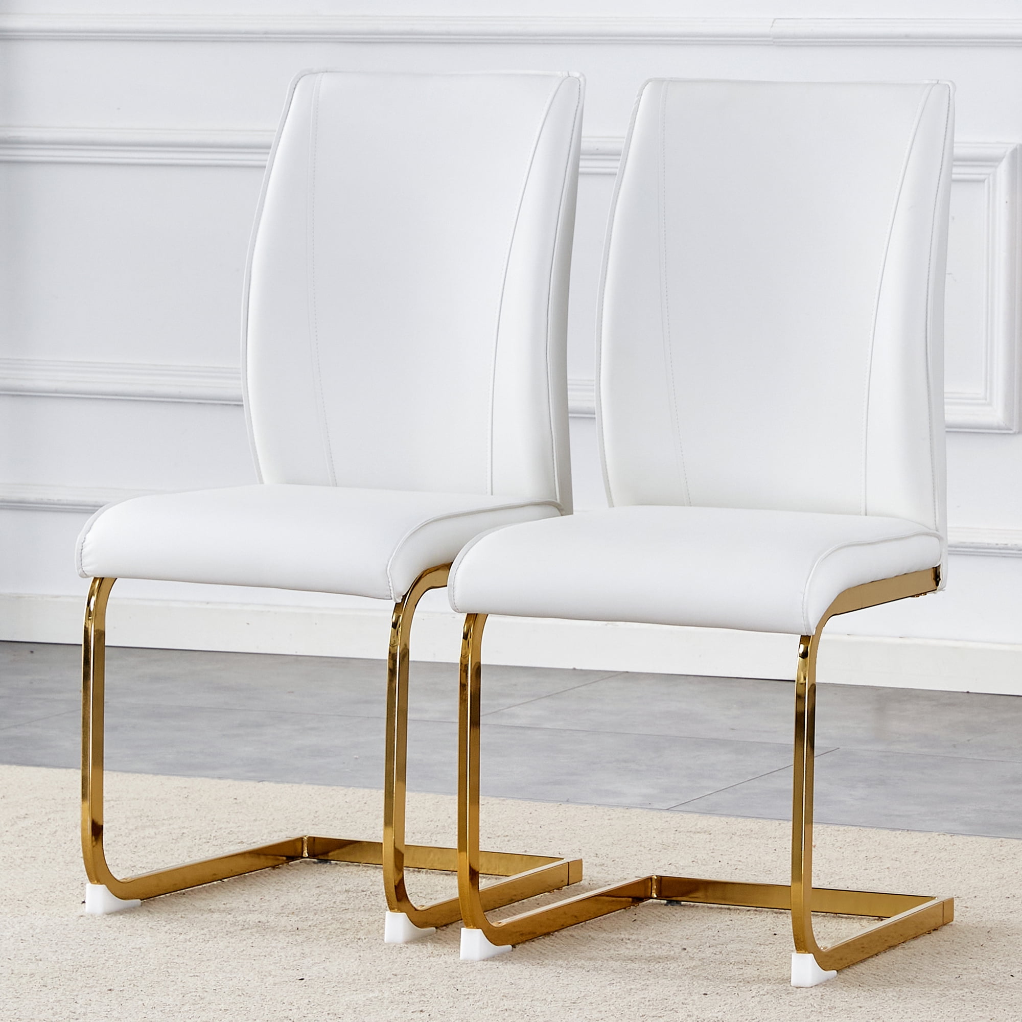 Dining Chairs Luxury Simple Arch Chair - Set of 2 WHITE PU Material ...
