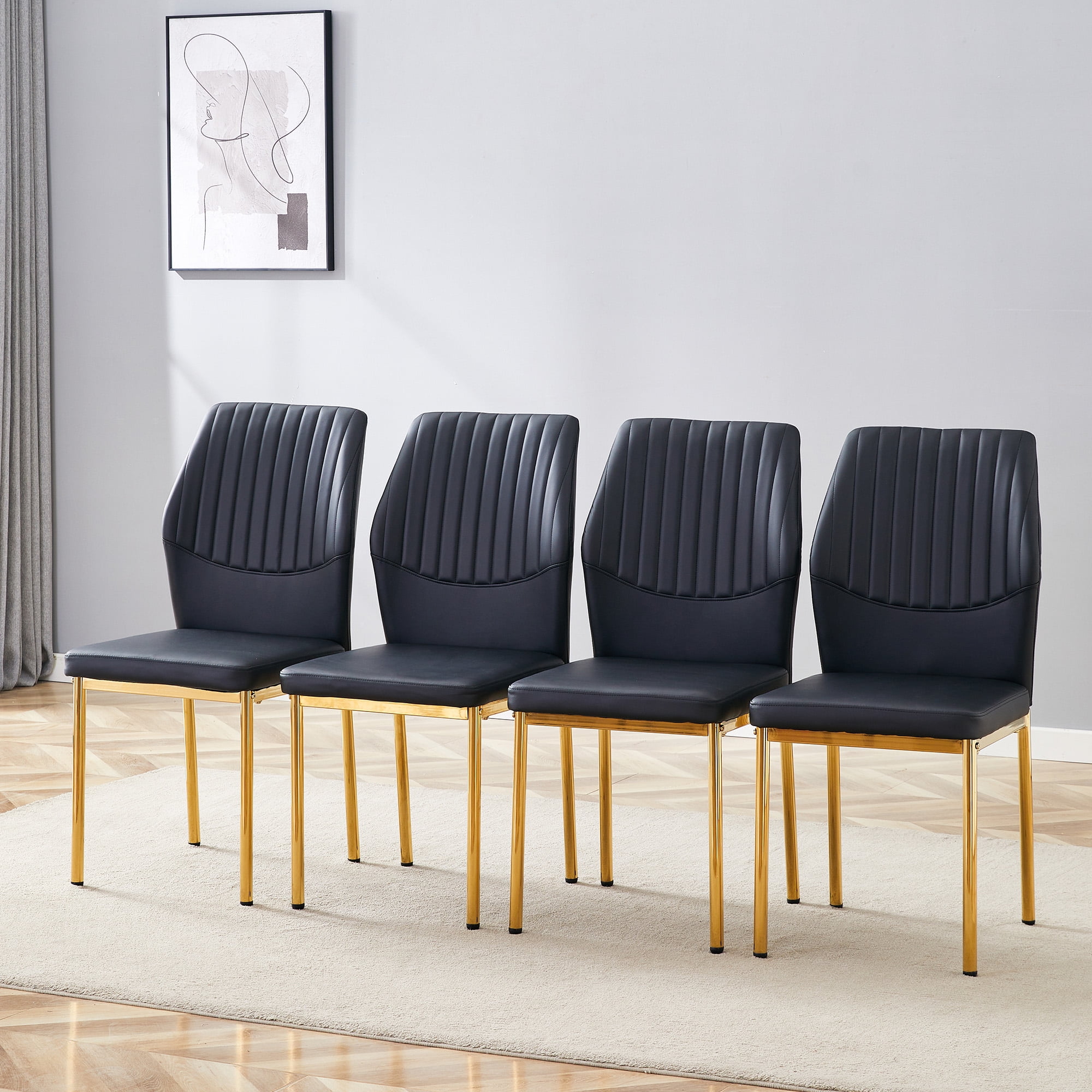 Dining Chairs Luxury Simple Chair - Set of 4 BLACK PU Material High ...