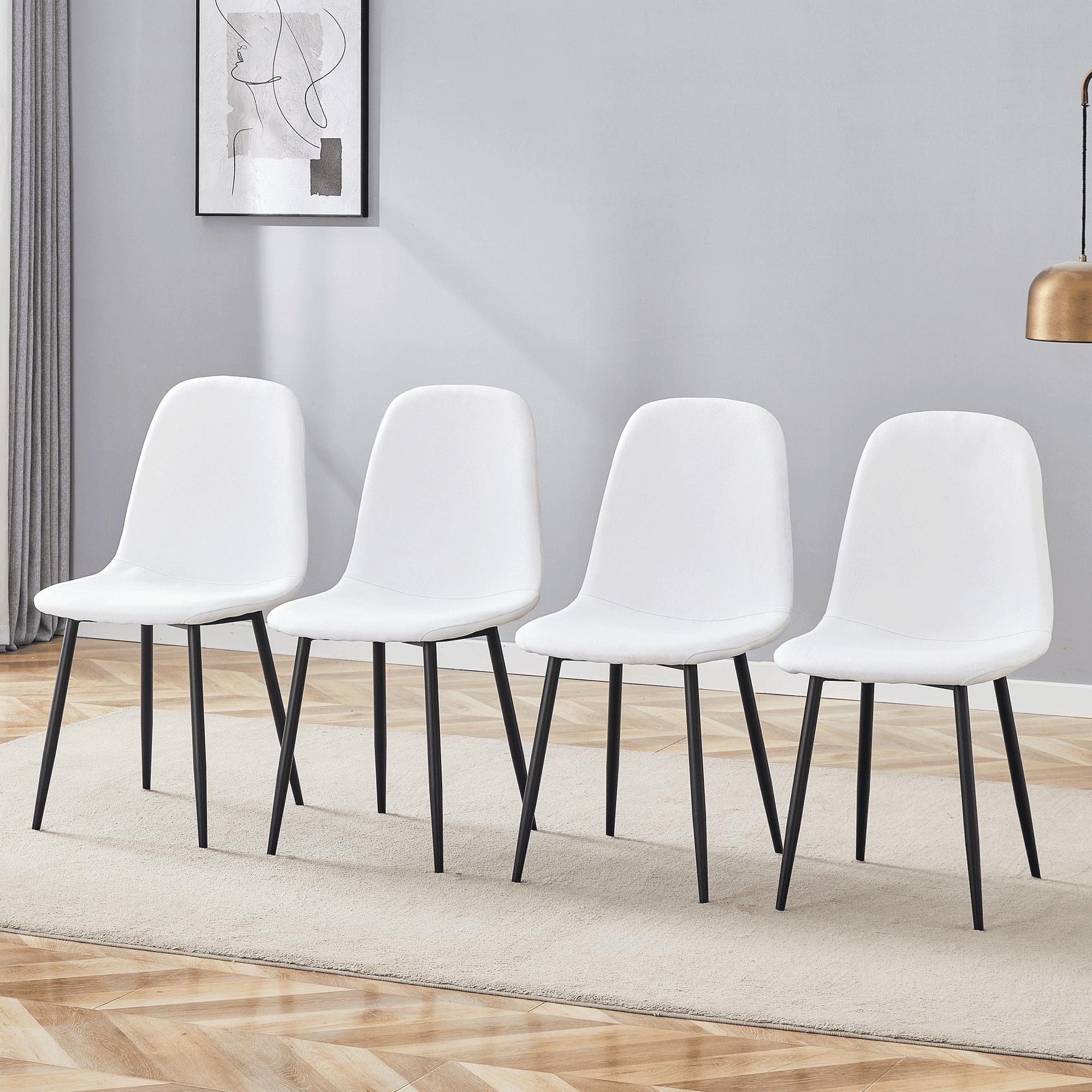 Dining Chairs Luxury Simple Chair - Set of 4 WHITE Linen-Cotton ...