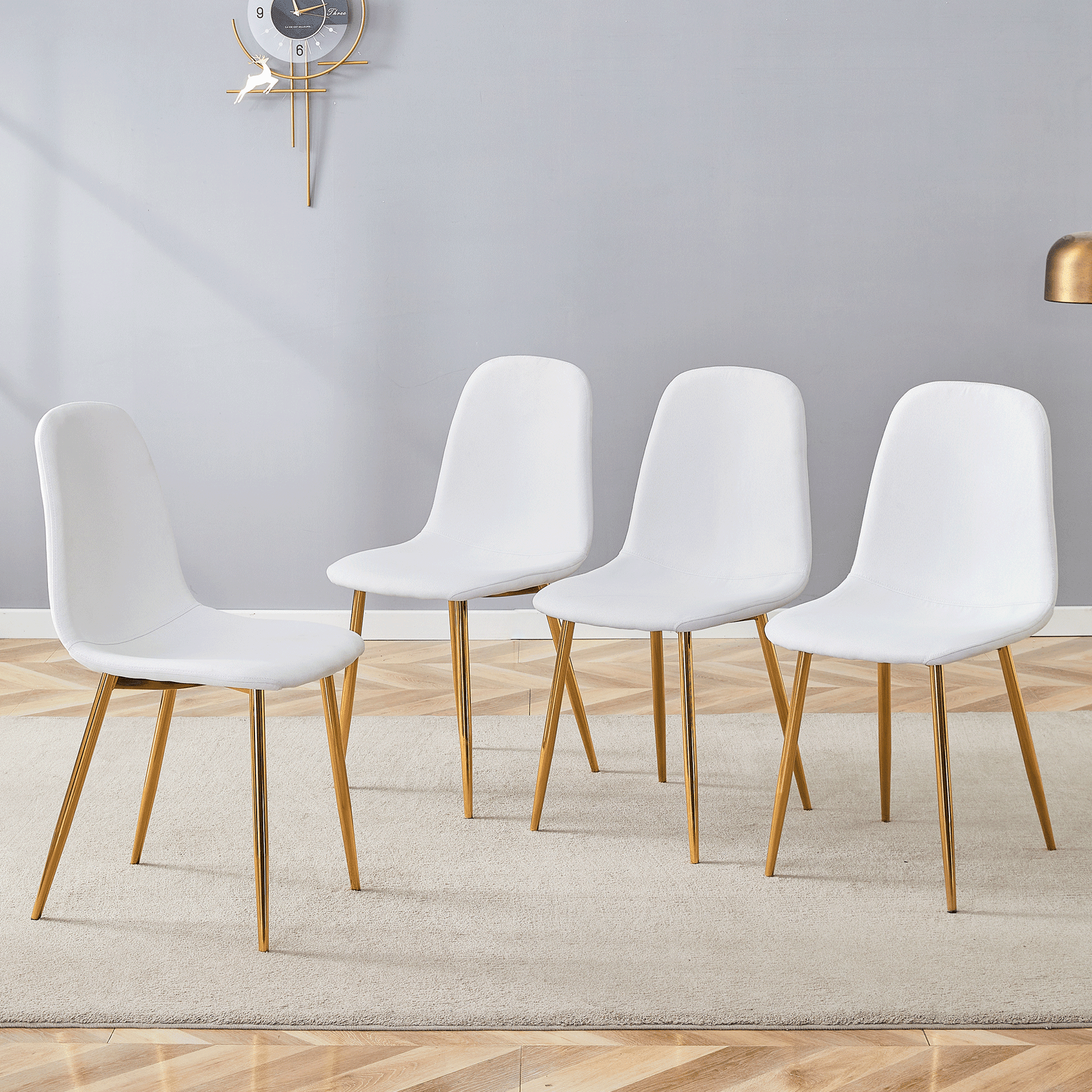 Dining Chairs Luxury Simple Chair - Set of 4 White Linen Material High ...
