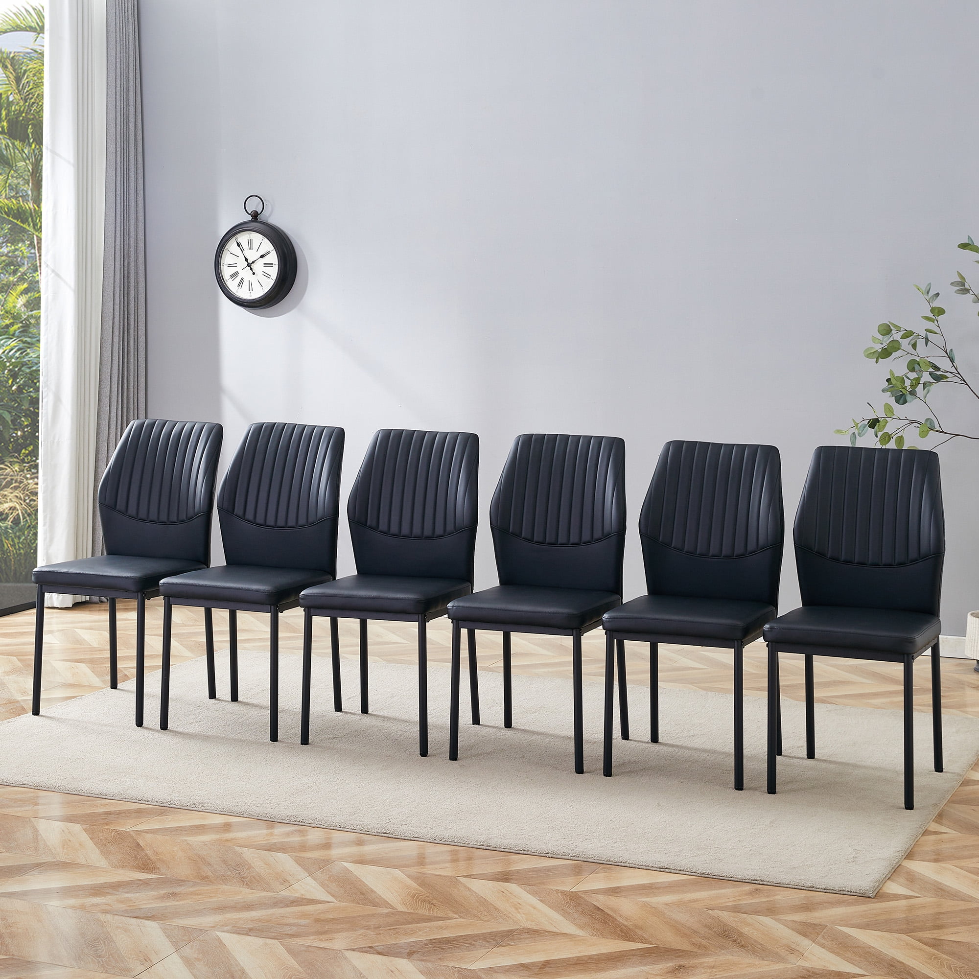 Dining Chairs Luxury Simple Chair - Set of 6 BLACK PU Material High ...