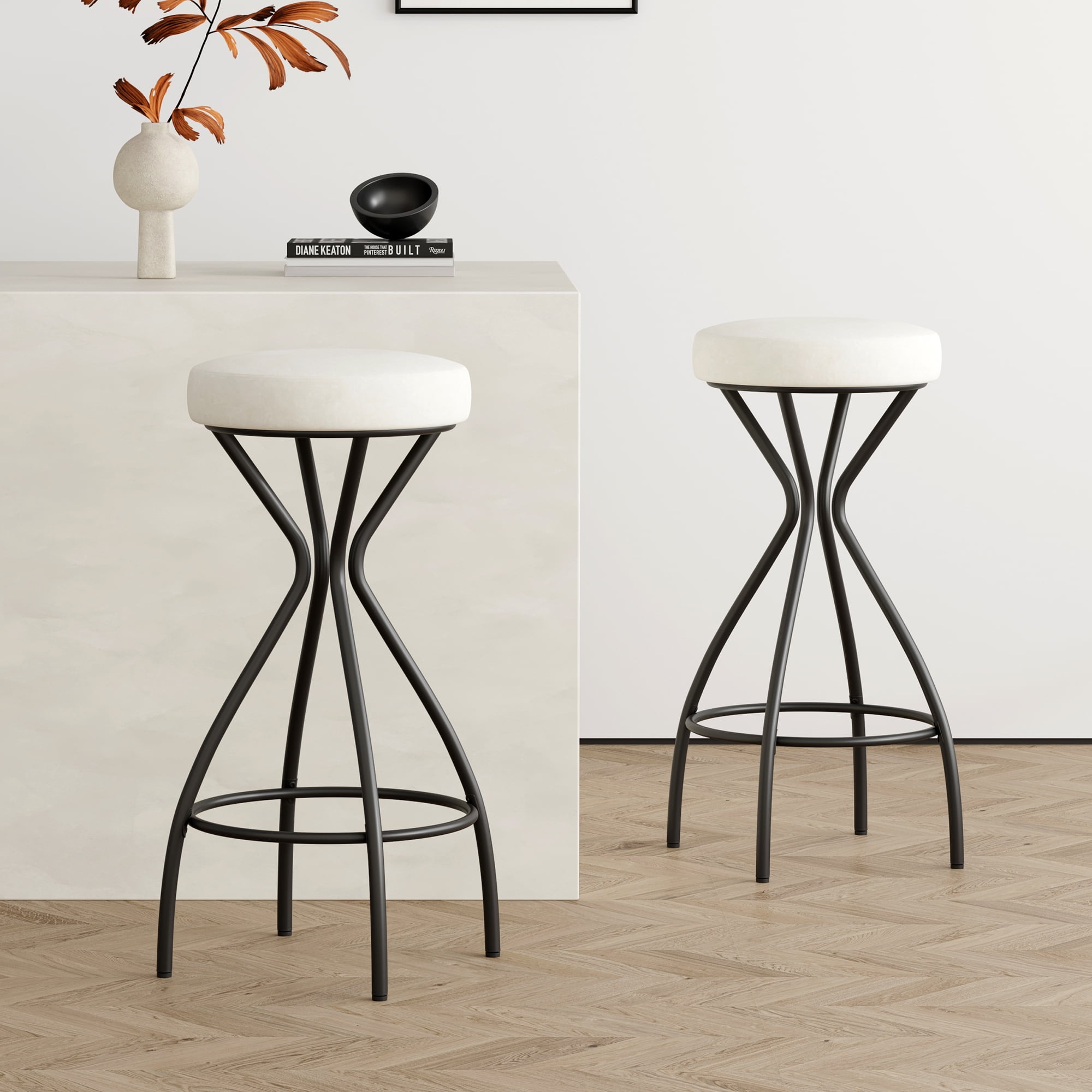Dining Chairs Modern Backless Bar Stools Set of 2 Round Upholstered ...