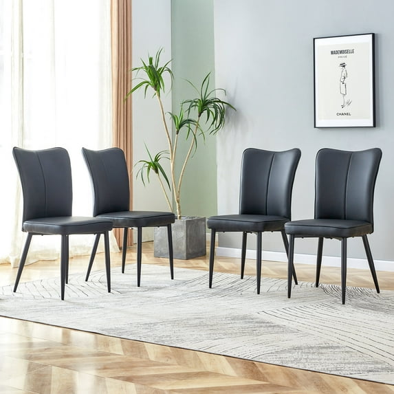 Dining Chairs Modern Black PU Chair Set - Four Pieces, The backrest has ...