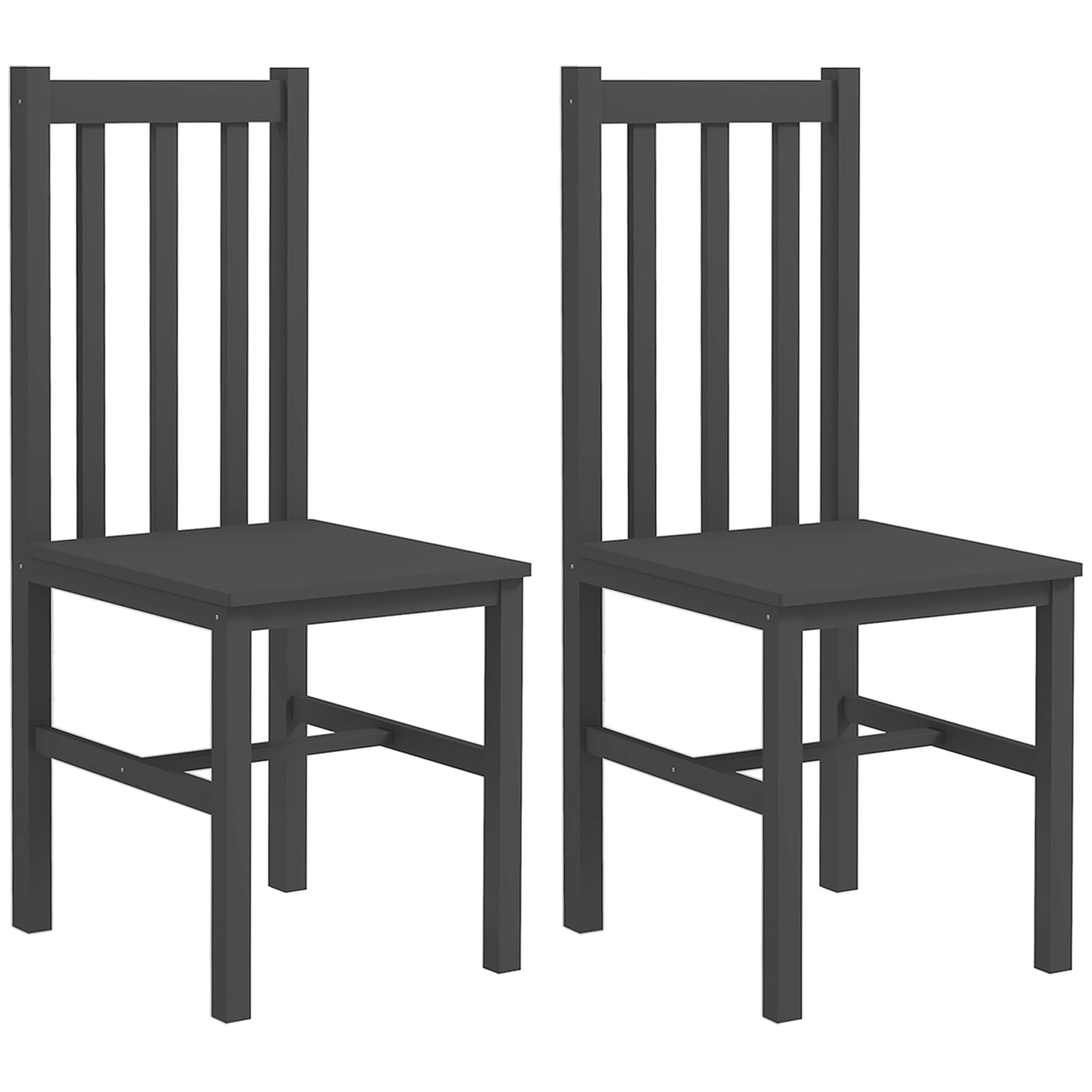 Dining Chairs Pair, Black With Slat Back, Solid Pine Build, Suited For ...