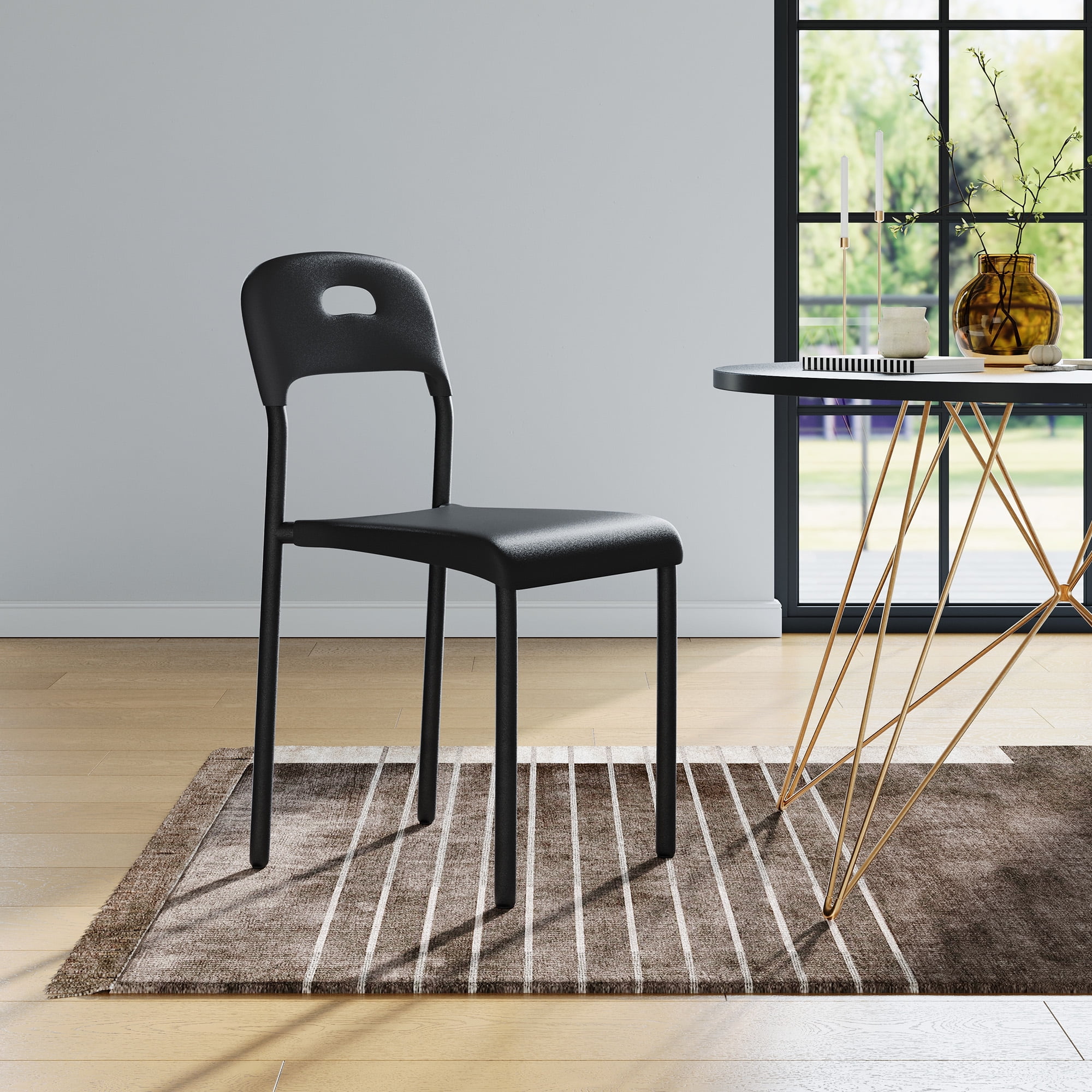 Dining Chairs Set of 1,Plastic Stackable Kitchen Chair,Metal Legs,200 ...