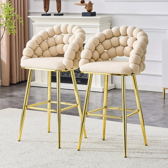 Dining Chairs Set of 2 Beige Puffy Bubble Chair Ball Chain Chair Velvet ...