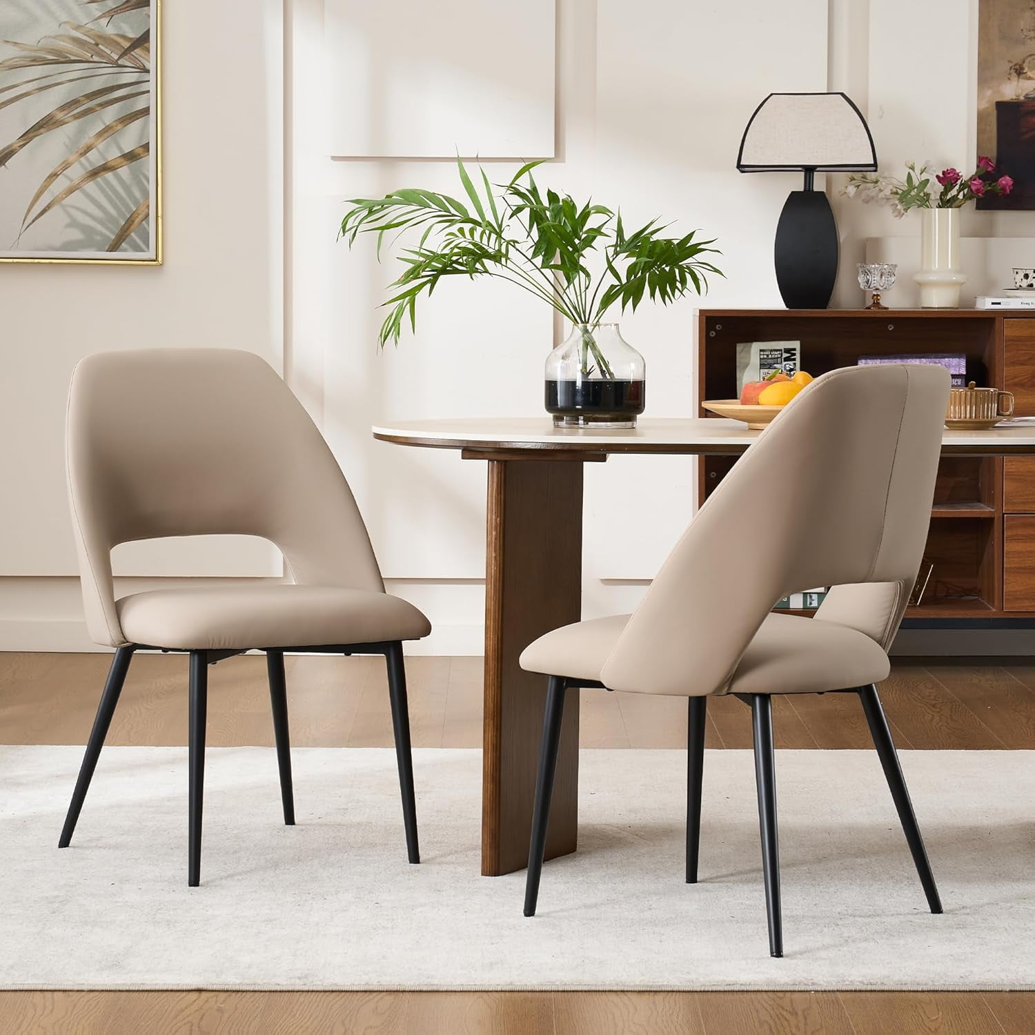 Dining Chairs Set of 2 Black Upholstered Dining Room Chairs Mid Century ...