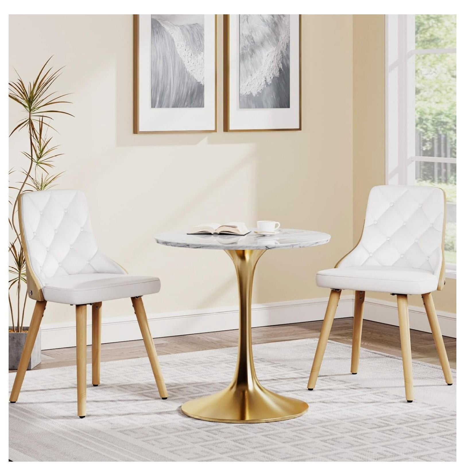 Dining Chairs Set of 2, Century Modern PU Leather Upholstered Kitchen ...
