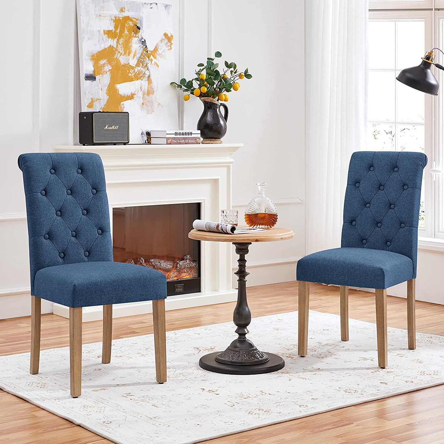 Dining Chairs Set of 2 Fabric Upholstered Dining Chairs High Back ...