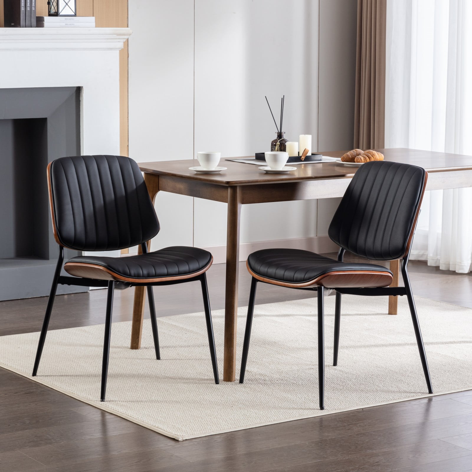 Dining Chairs Set of 2, Faux Leather Kitchen Chair with Upholstered ...