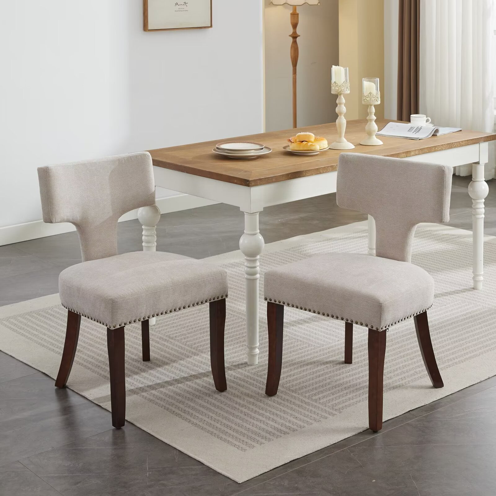 Dining Chairs Set of 2, Linen Fabric Upholstered Dining Room Chairs ...