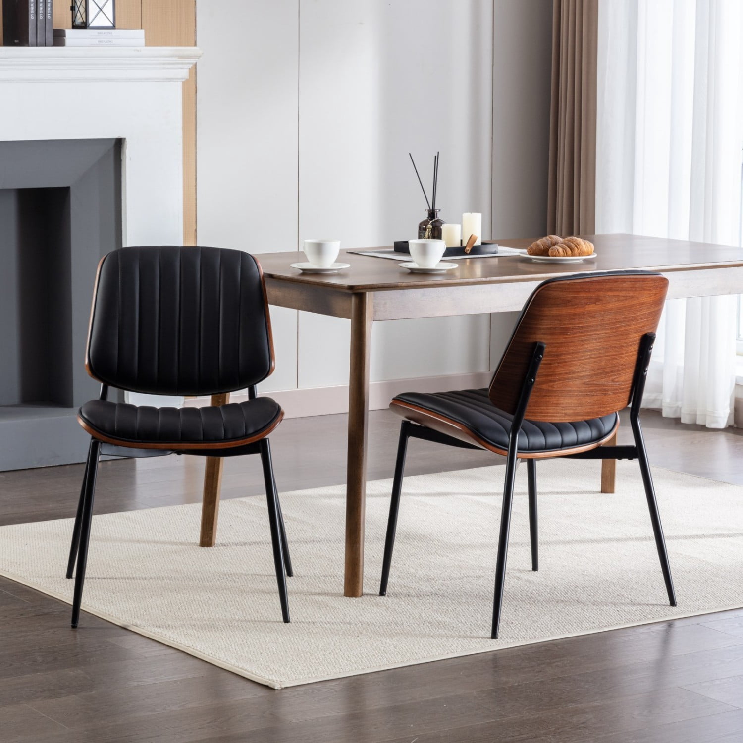 Dining Chairs Set of 2 Mid Century Modern Retro Faux Leather Chairs ...