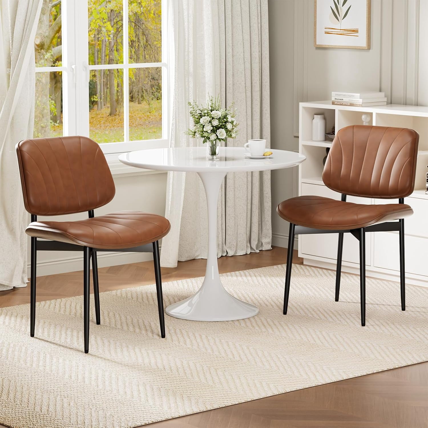 Dining Chairs Set of 2 Mid-Century Modern Upholstered PU Leather Chairs ...