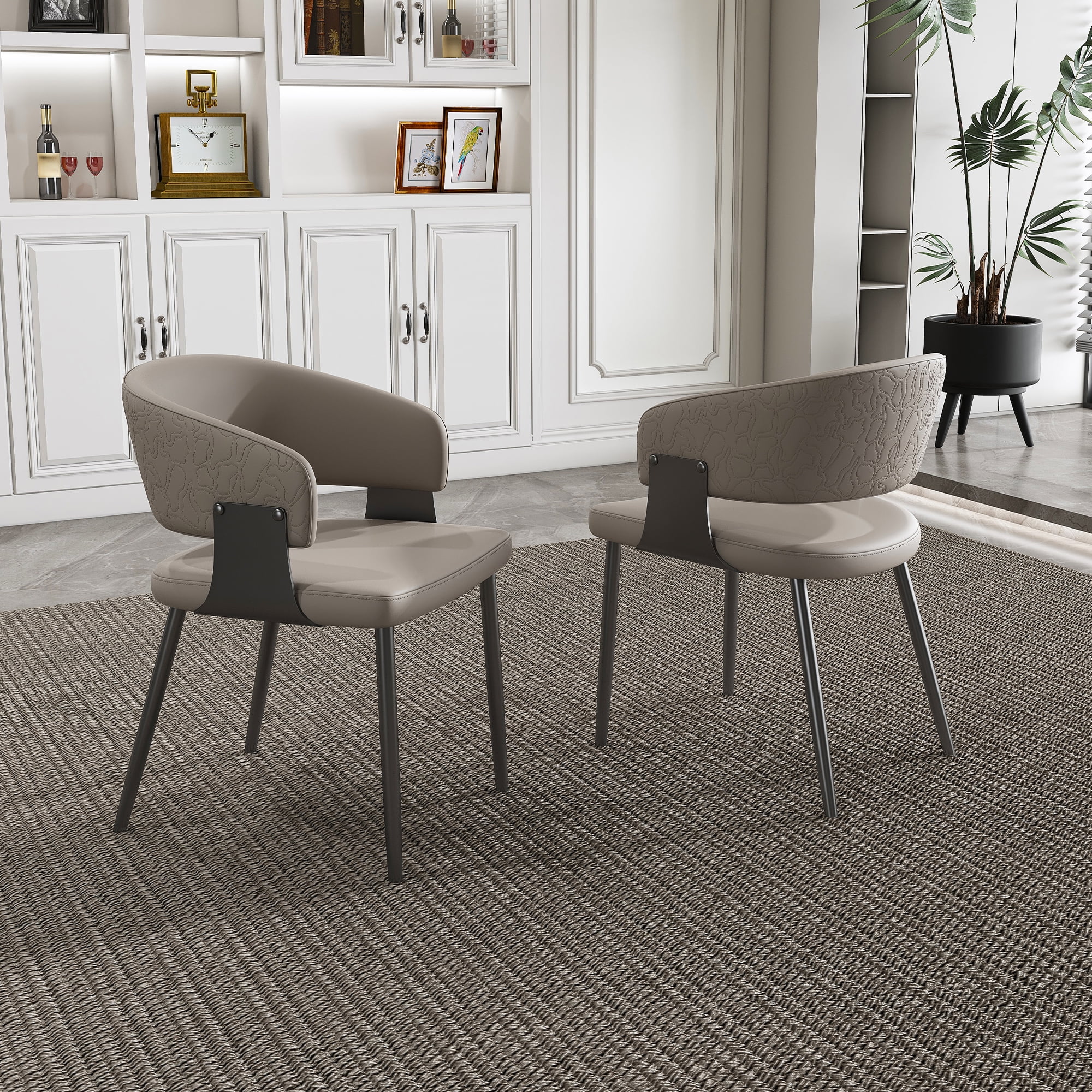 Dining Chairs Set of 2, Modern PU Leather Kitchen Chairs with Metal ...