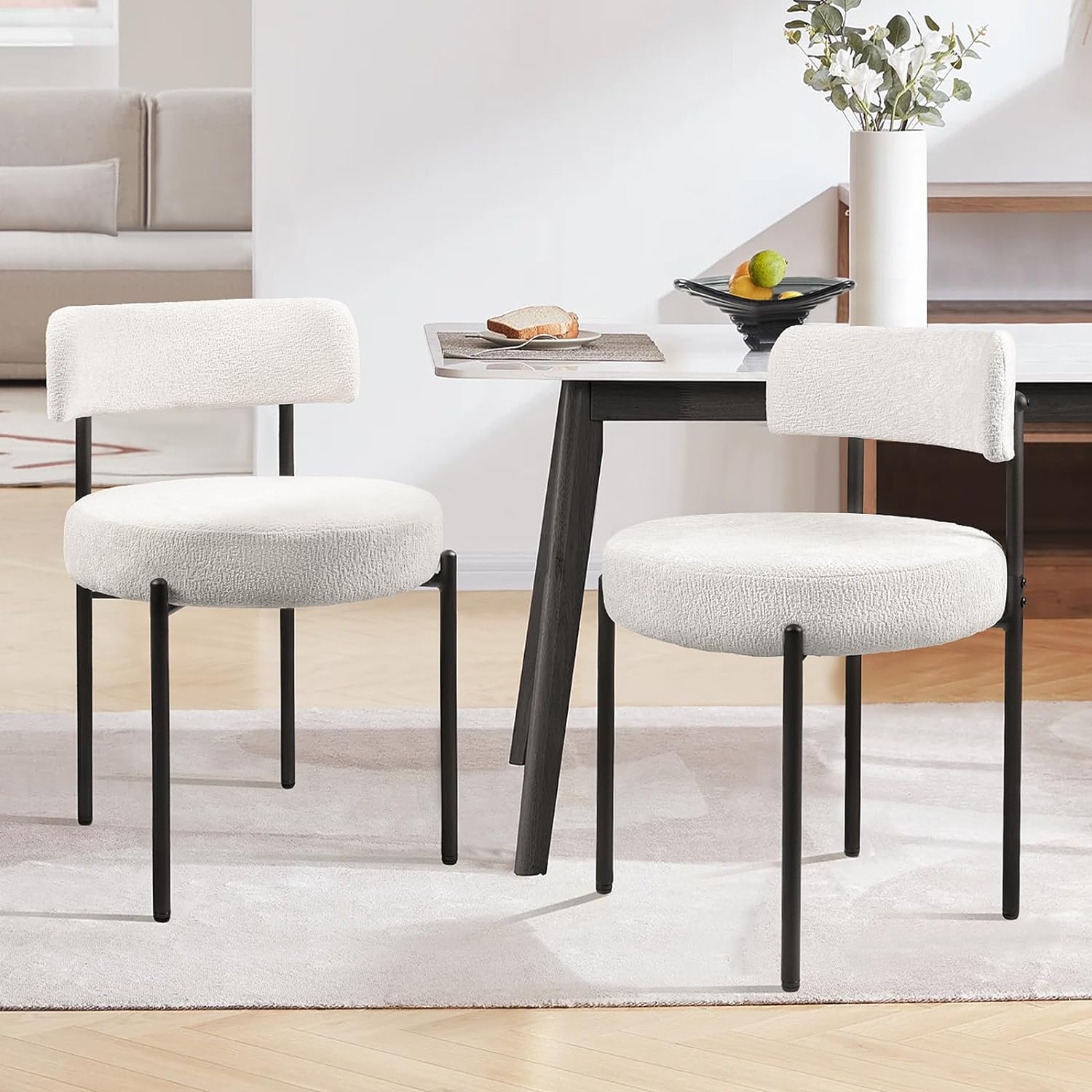 Set of 2 MODERN CUSHIONED Dining Chair Upholstered Curved Back Side ...