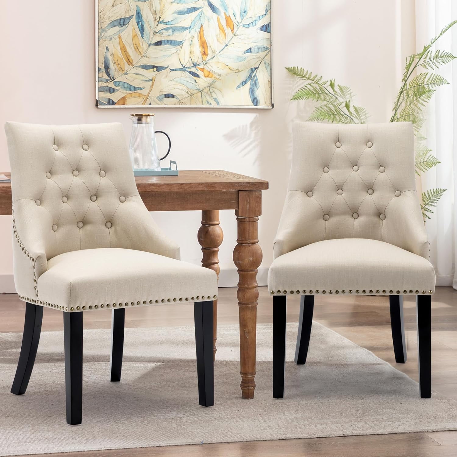 Dining Chairs Set of 2 Padded Studded Armchairs Upholstered Tufted ...