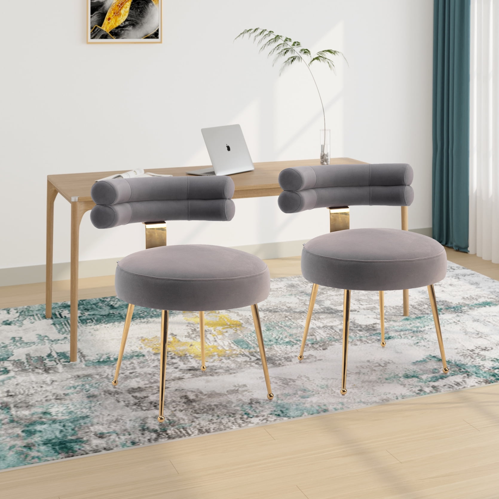 Dining Chairs Set of 2, Round Upholstered Kitchen Chairs, Modern Velvet ...