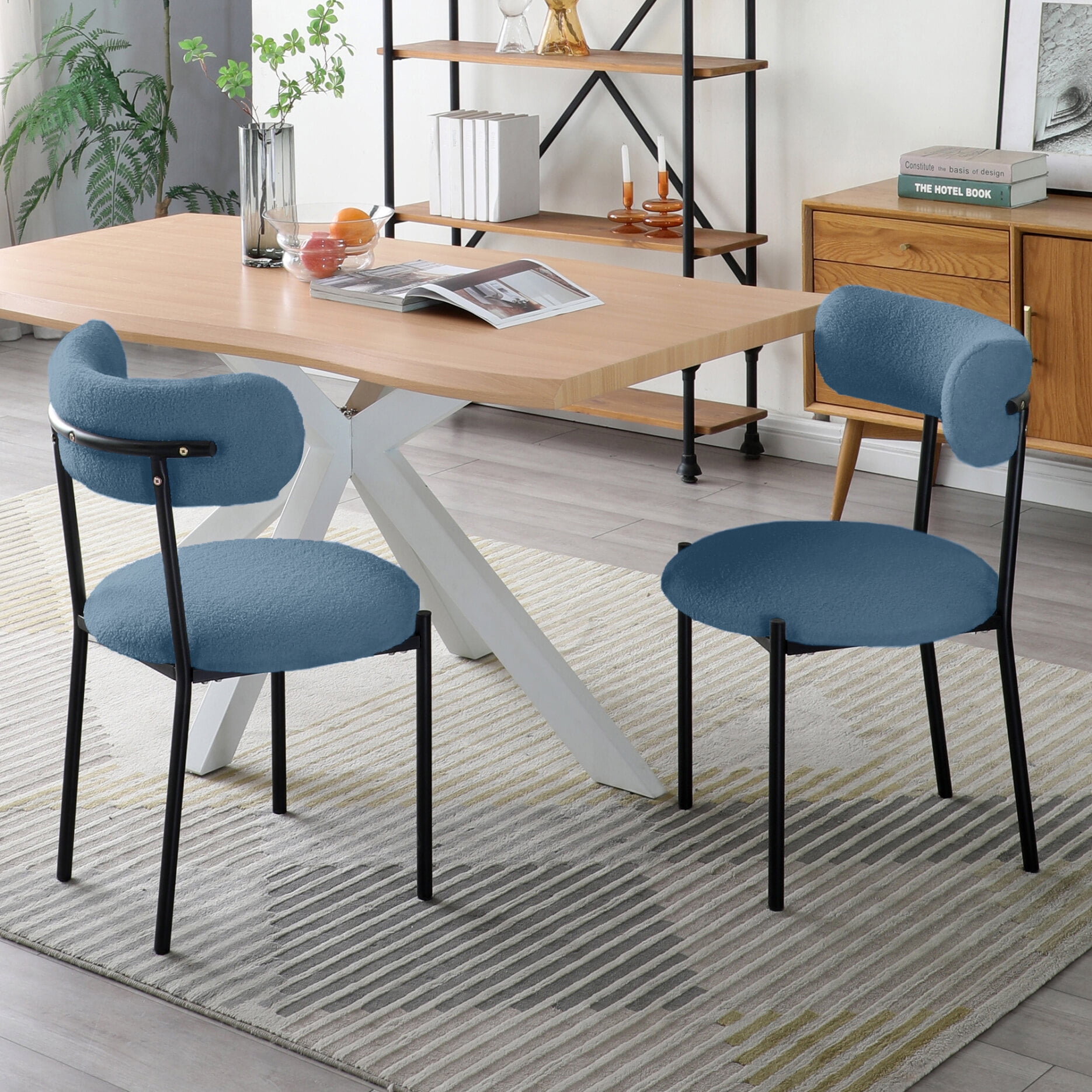 Dining Chairs Set of 2, Round Upholstered Sherpa Accent Chairs with ...