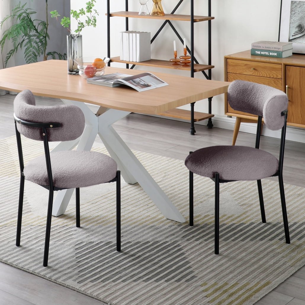 Dining Chairs Set of 2, Round Upholstered Sherpa Dining Room Chairs ...