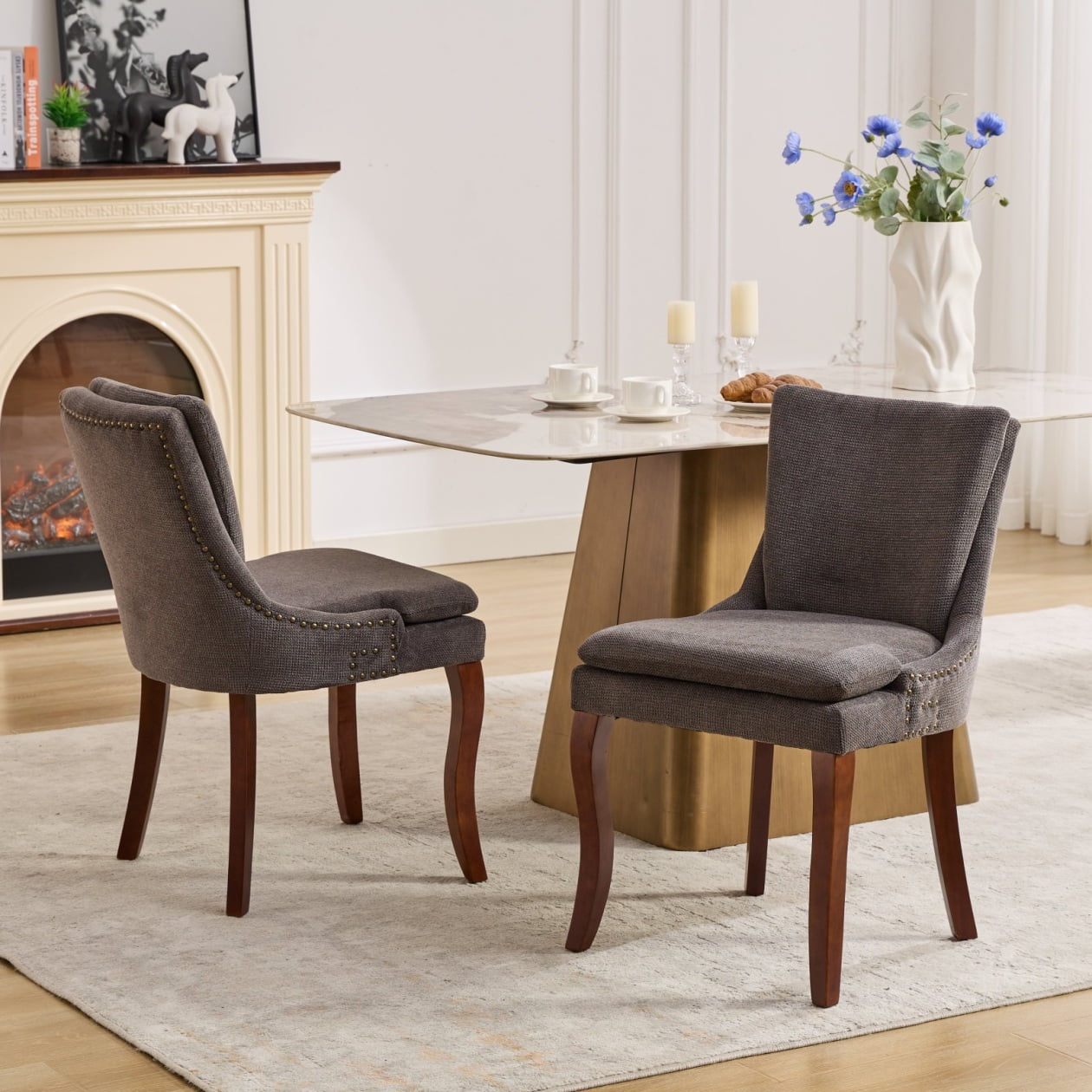 Dining Chairs Set of 2, Side Chair with Double Layer Cushioned Fabric ...