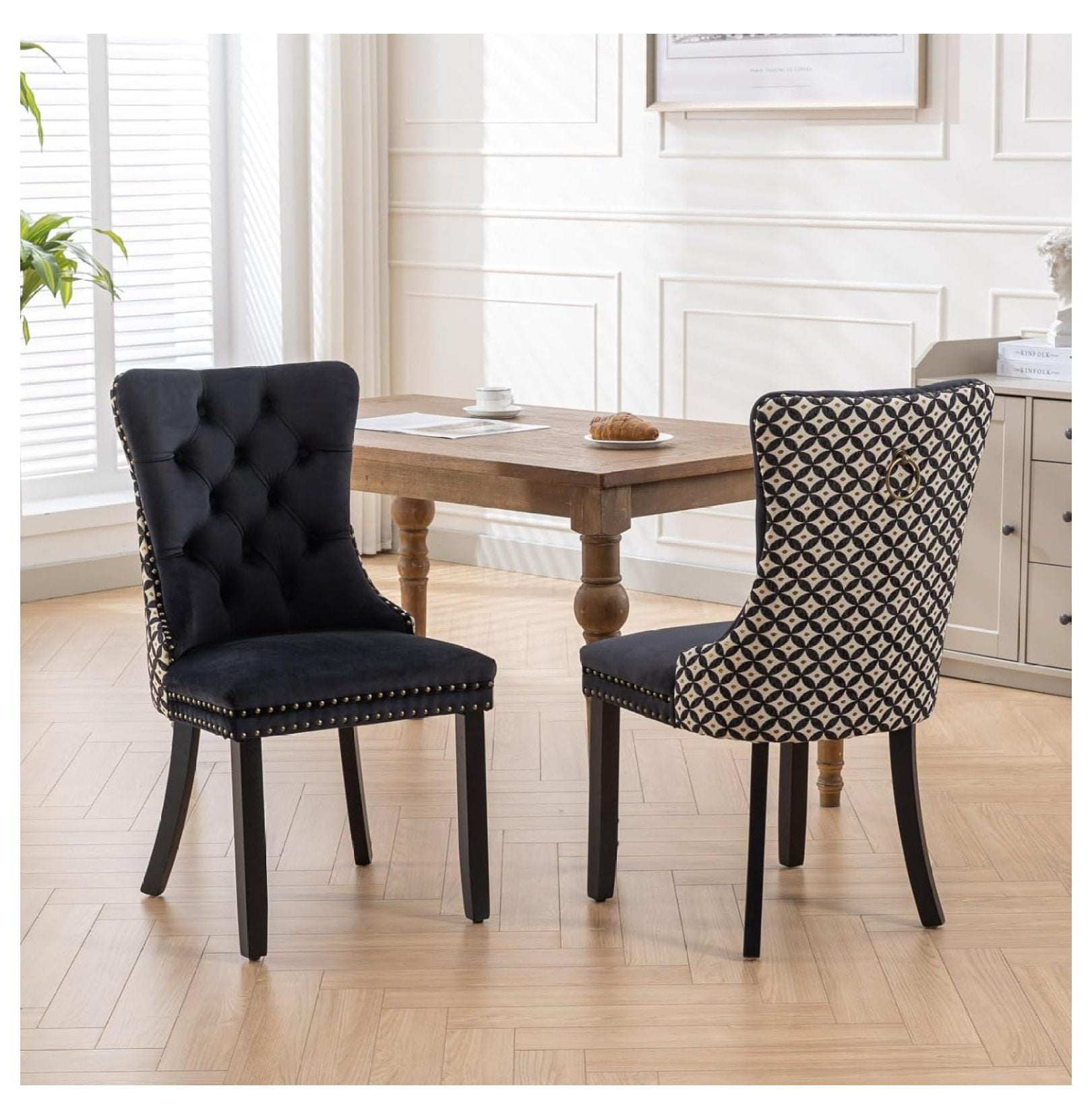 Dining Chairs Set of 2, Upholstered Accent Chairs with Solid Wood Legs ...