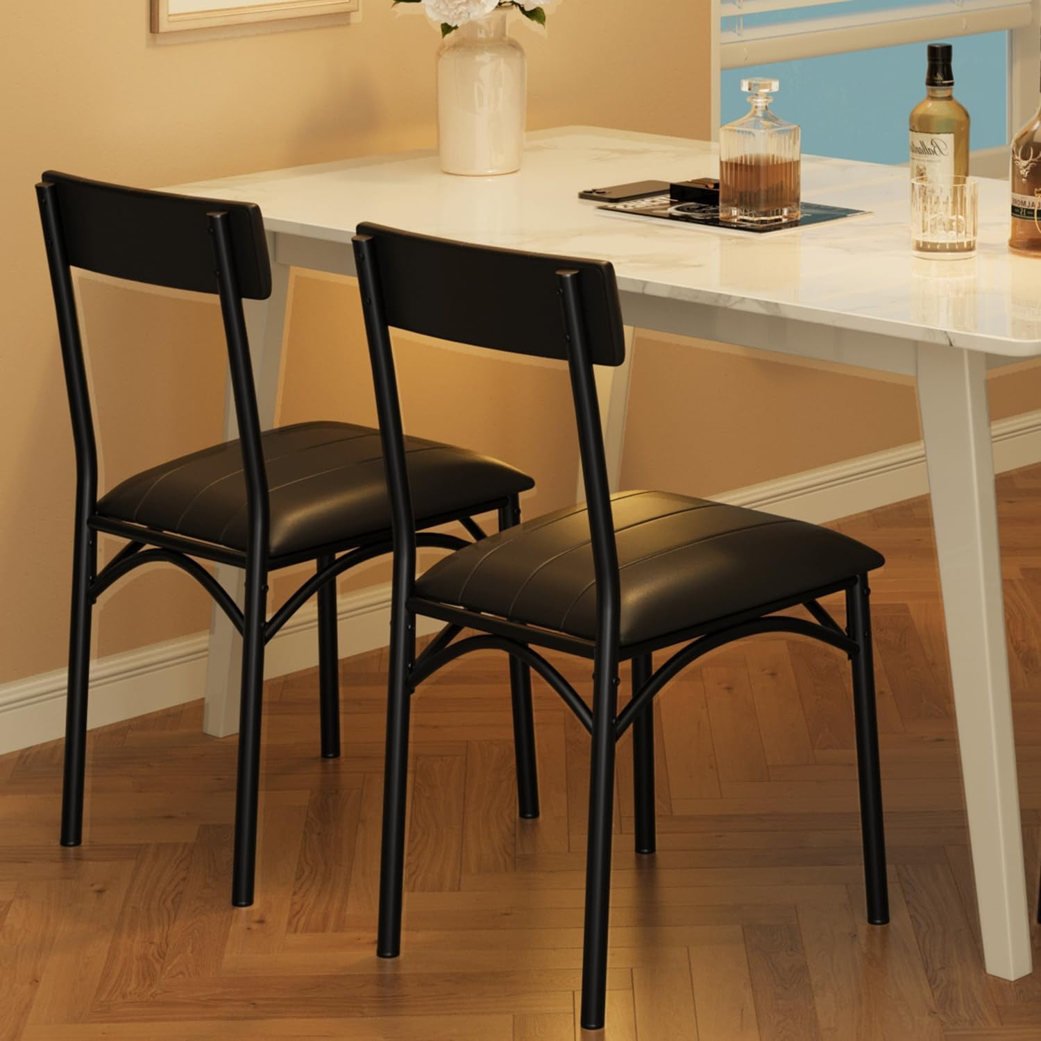Dining Chairs Set of 2, Upholstered Dining Chairs with Back, PU Leather ...