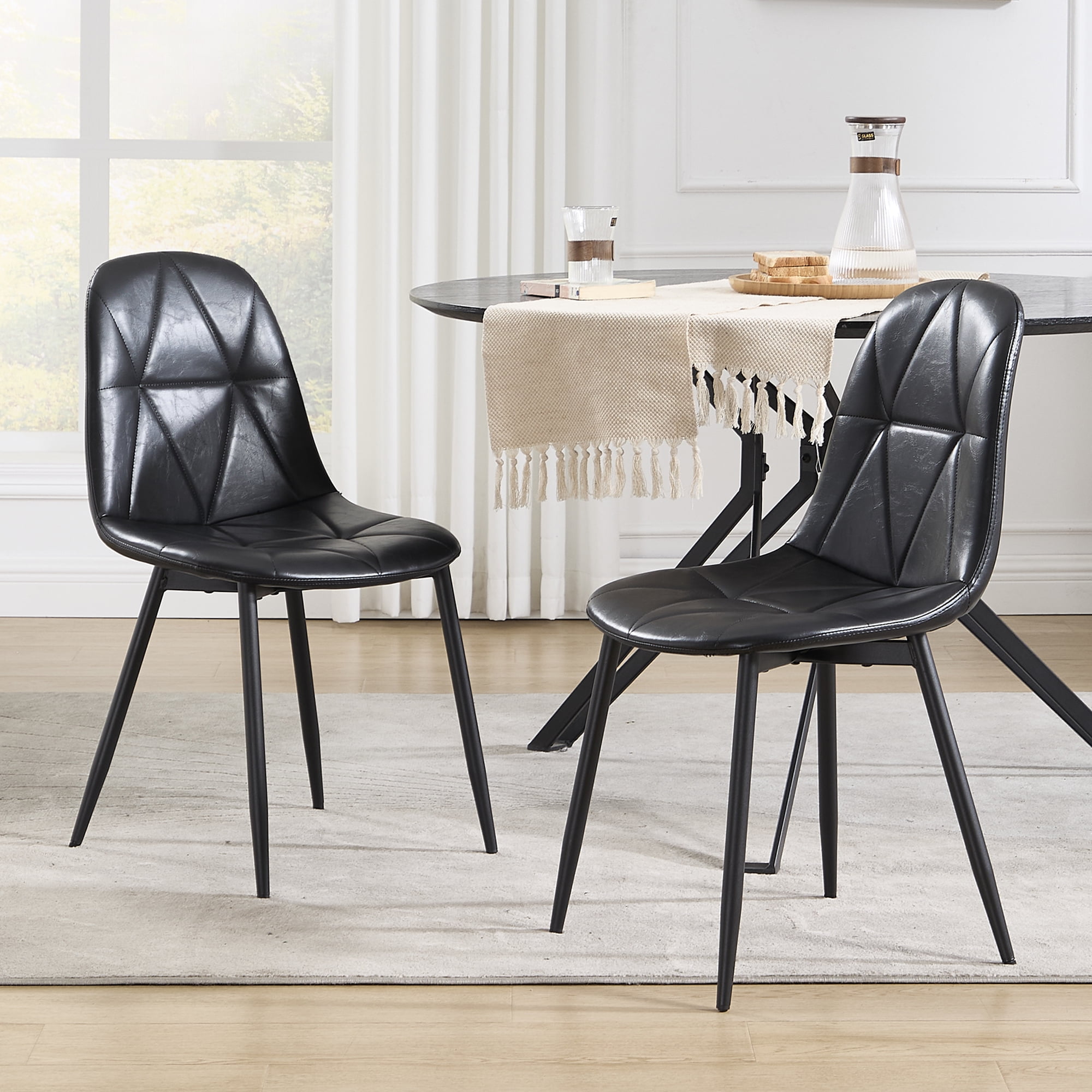 Dining Chairs Set of 2, Upholstered Faux Leather Dining Room Chairs ...