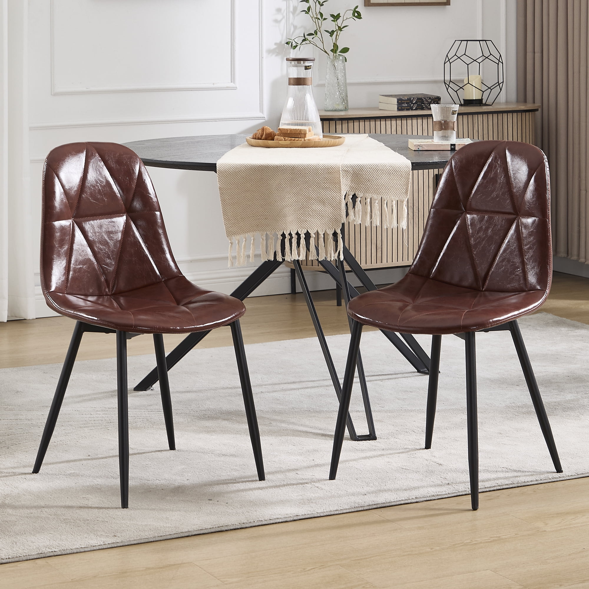 Dining Chairs Set of 2, Upholstered Faux Leather Dining Room Chairs ...
