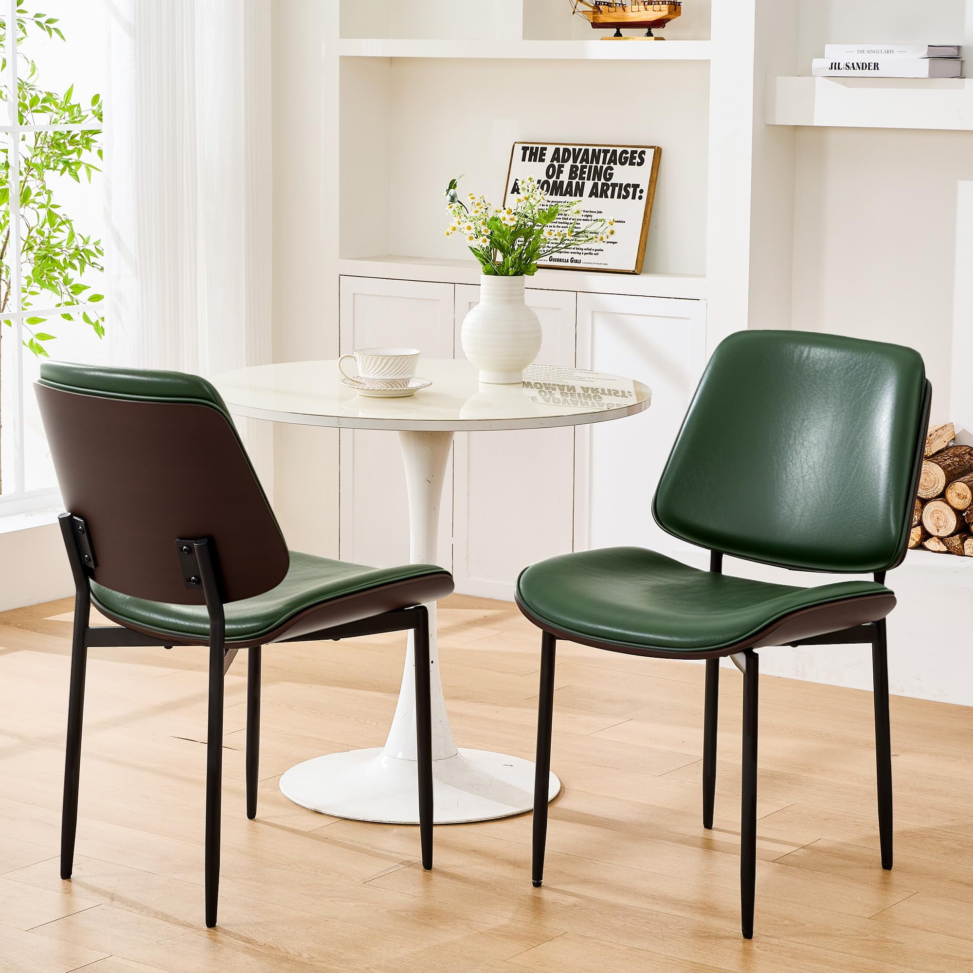 Dining Chairs Set of 2, Upholstered PU Leather Armless Chair, Mid ...