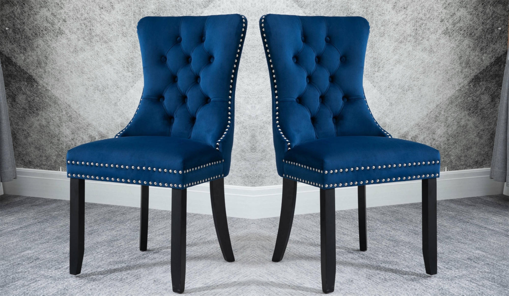 Dining Chairs Set of 2, Upholstered Wing-Back Button Tufted Armless ...