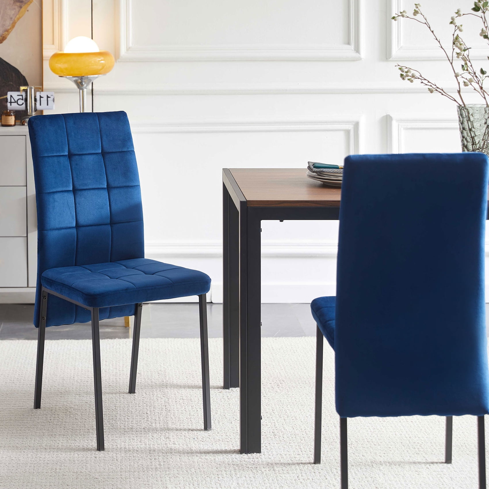 Dining Chairs Set of 2, Velvet Upholstered Armless Accent Chairs with ...