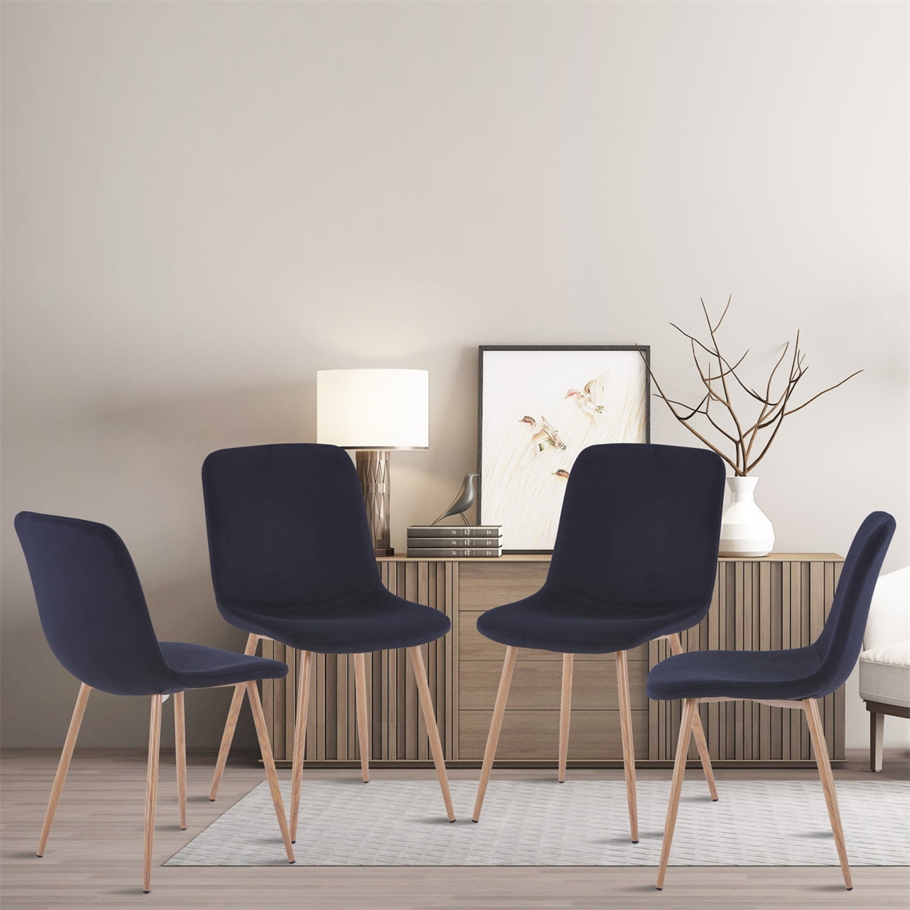 Dining Chairs Set of 4, Armless Accent Chair with Back and Metal Legs ...
