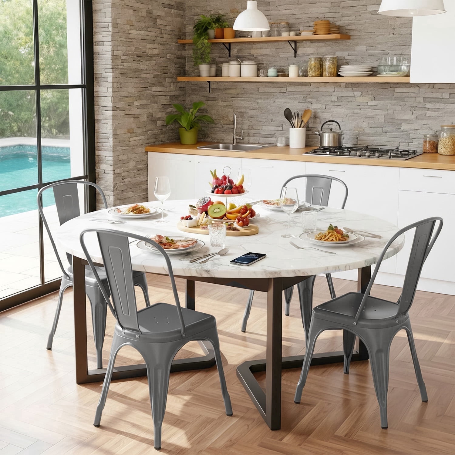 Tolix Stackable Dining Chairs Set of 4, 18'' Seat Height, 330LBS ...