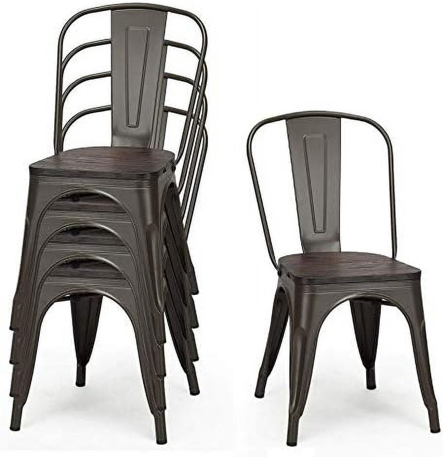 Dining Chairs Set of 4, Indoor Outdoor Metal Kitchen Chairs with Wood ...