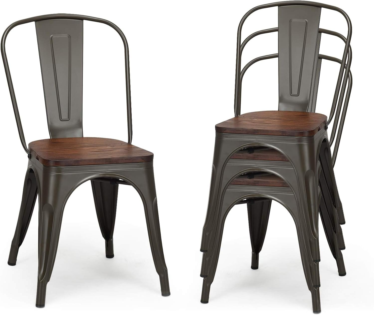 Dining Chairs Set of 4, Indoor Outdoor Metal Kitchen Chairs with Wood ...