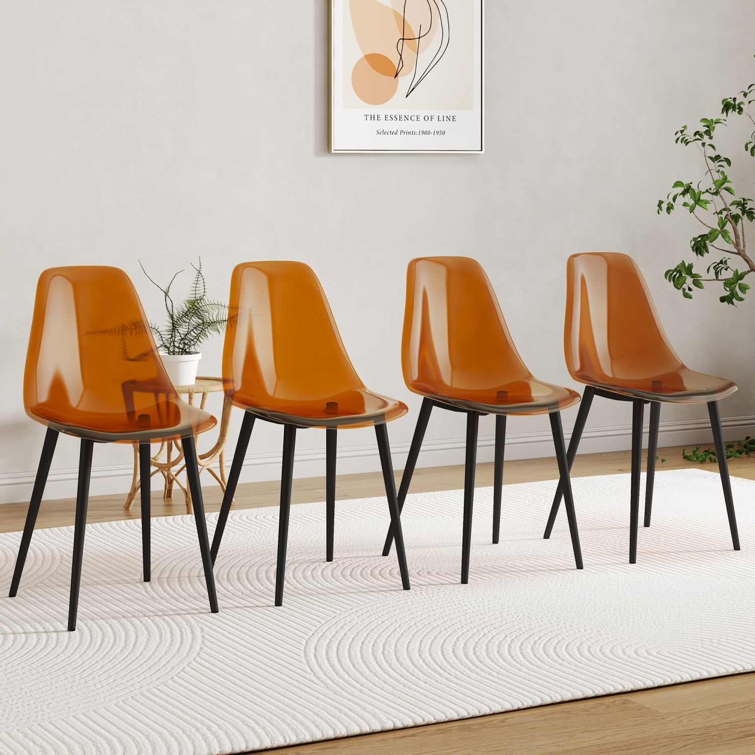 Dining Chairs Set of 4, Modern Minimalist Kitchen Chairs with Black ...
