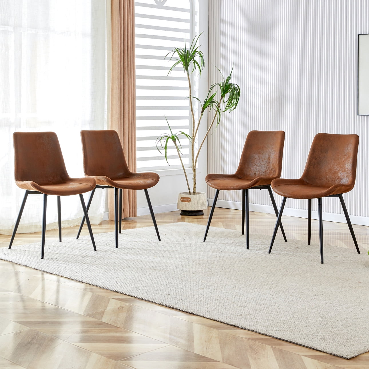 Dining Chairs Set of 4, Modern Suede Upholstered Dining Chairs with Backrests and Black Metal ...