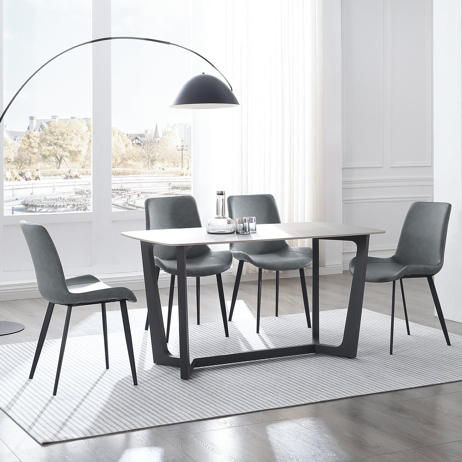 Dining Chairs Set of 4, PU Leather Kitchen Chair with Metal Legs ...