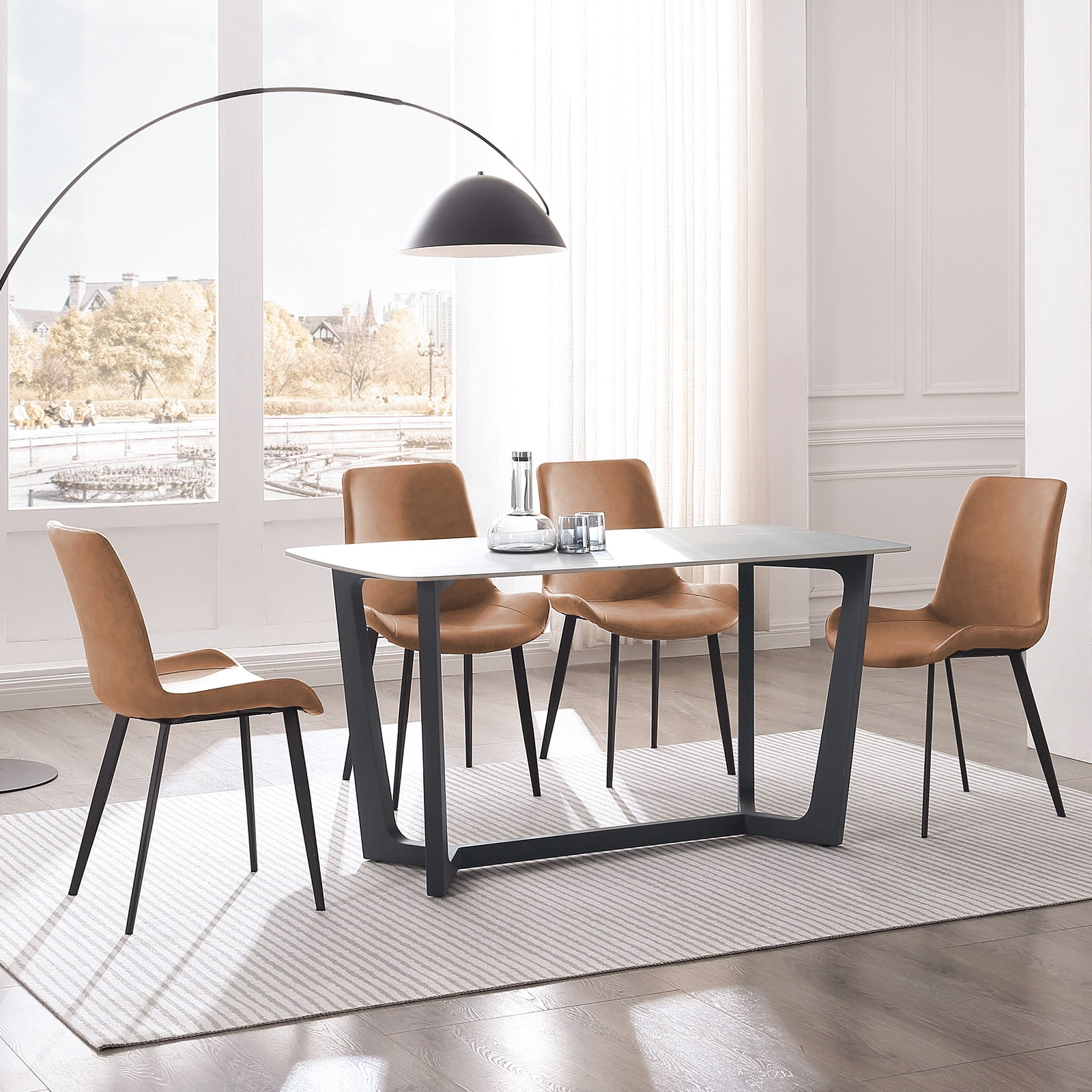 Dining Chairs Set of 4, PU Leather Kitchen Chair with Metal Legs ...