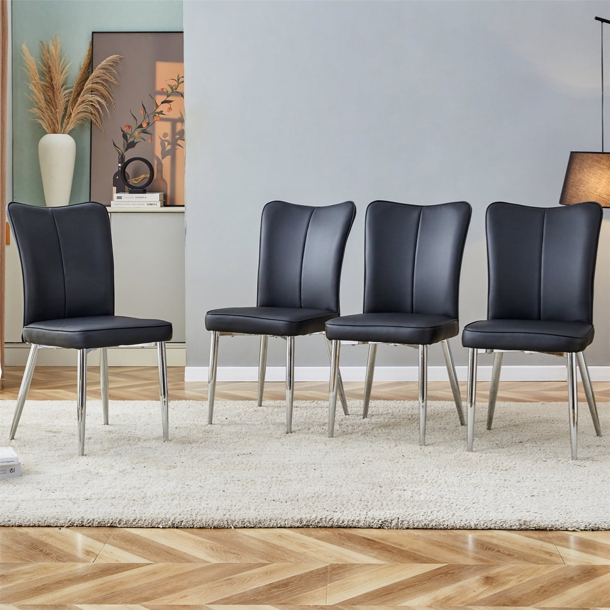 Dining Chairs Set of 4, PU Office Chairs with Electroplated Metal Chair ...