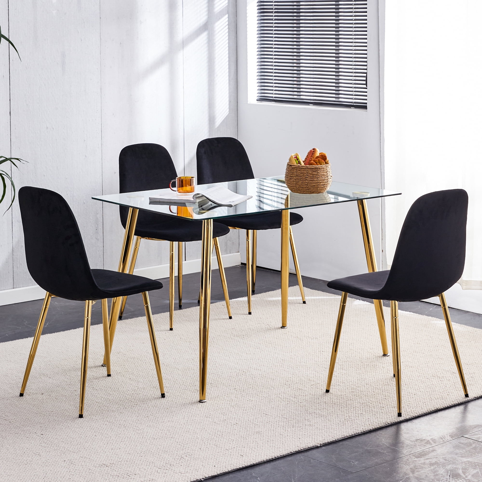 Dining Chairs Set of 4, Upholstered Chairs with Cushion Seat and Metal ...