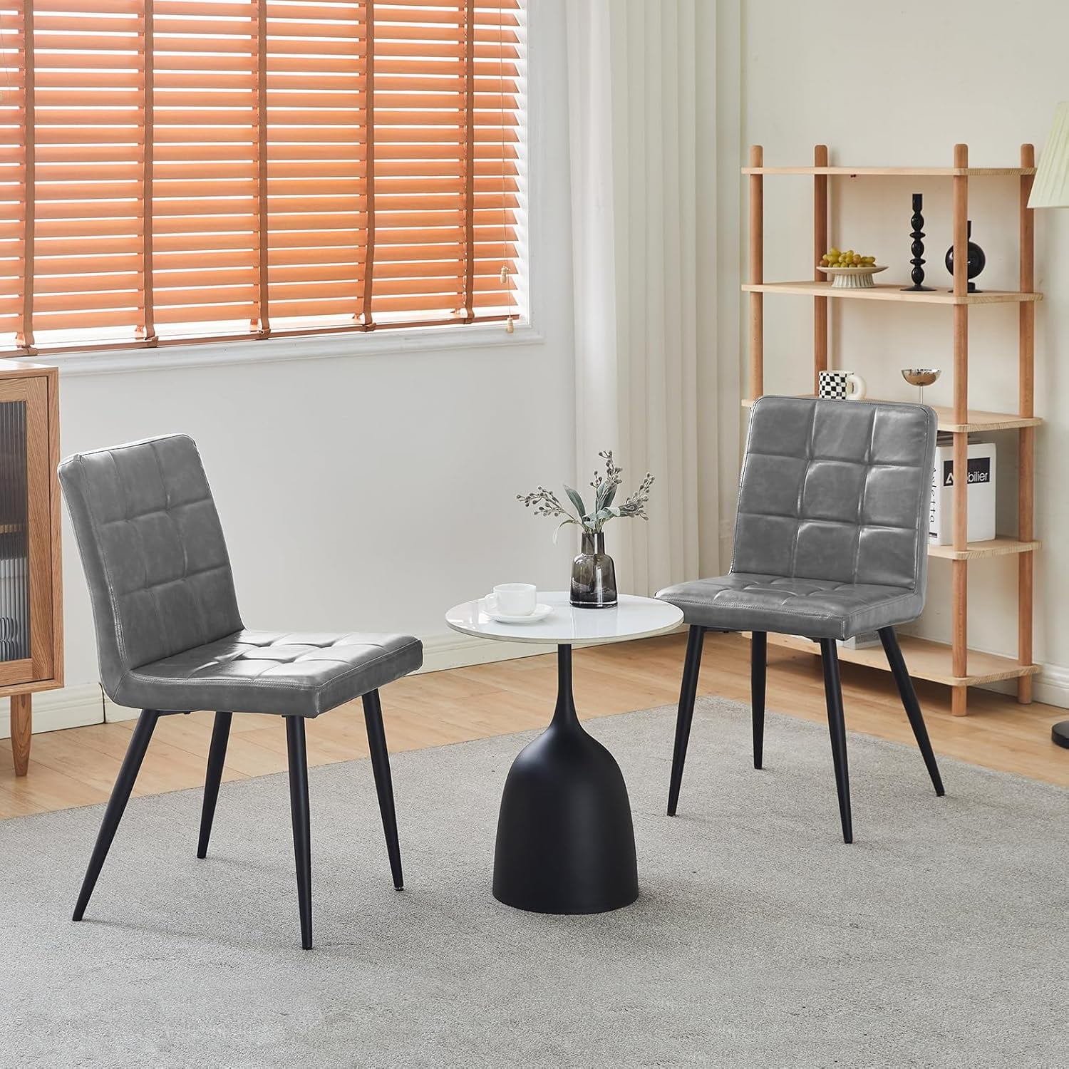 Dining Chairs Set of 4 Upholstered Faux Leather Dining Chair with Metal ...