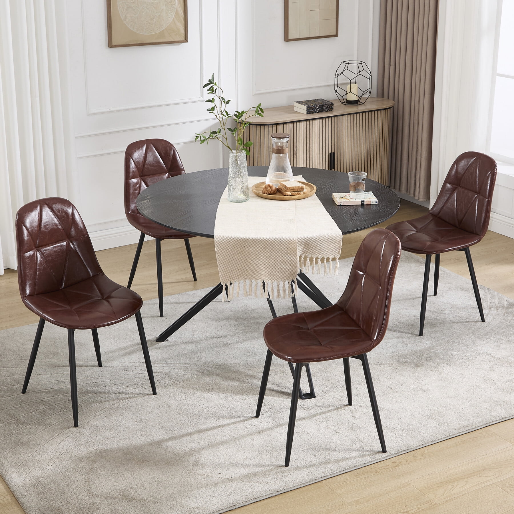 Dining Chairs Set of 4, Upholstered Faux Leather Dining Room Chairs ...