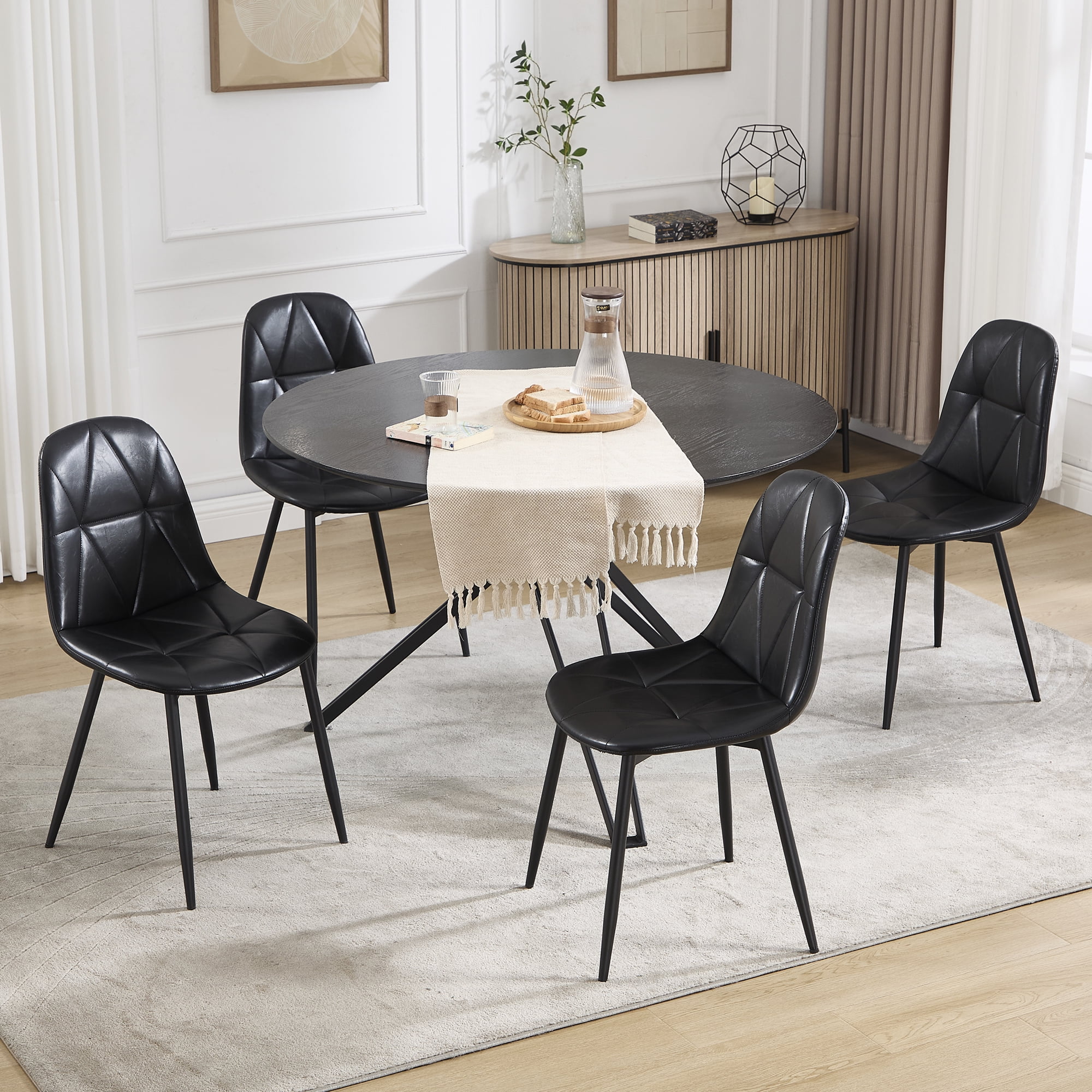 Dining Chairs Set of 4, Upholstered Faux Leather Dining Room Chairs ...