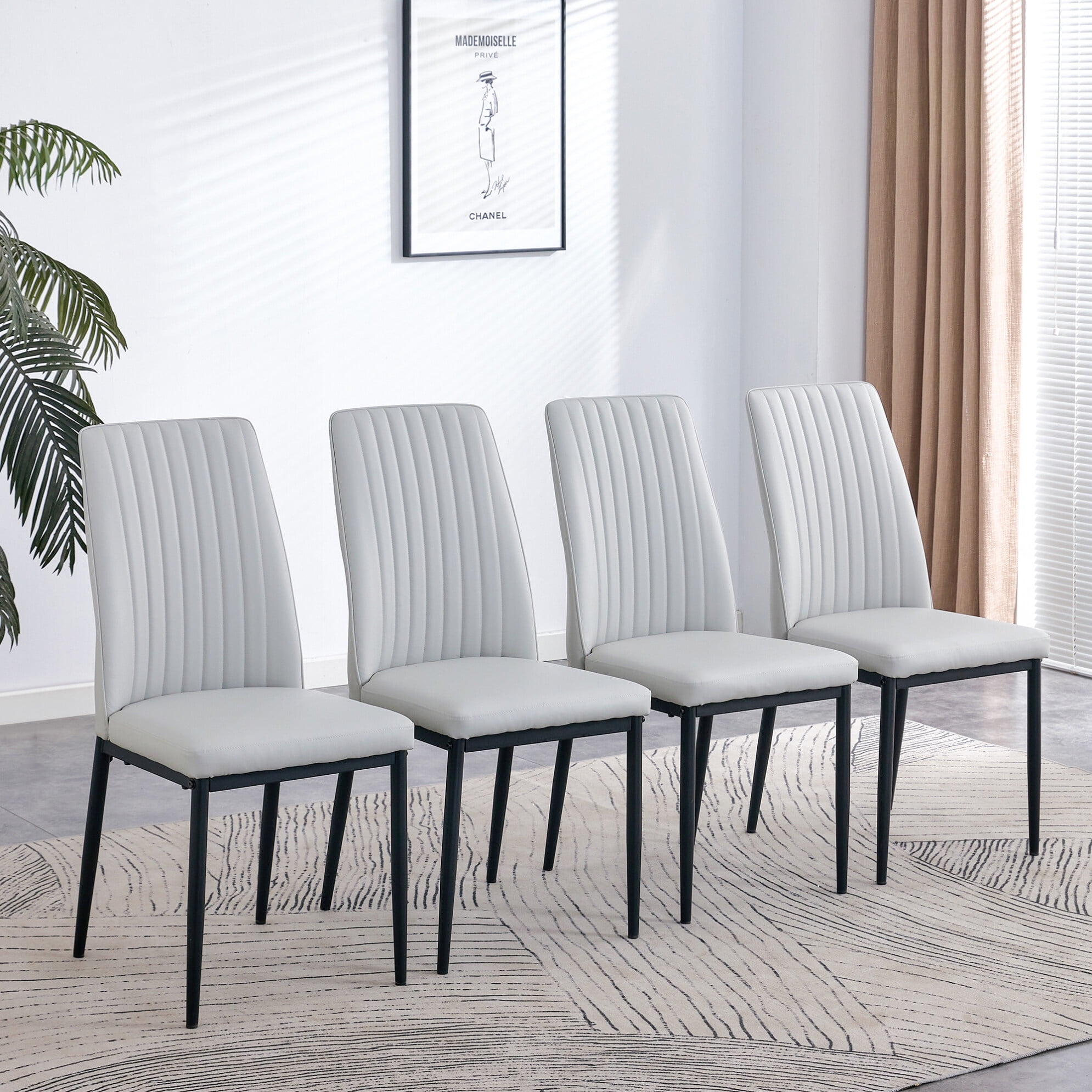 Dining Chairs Set of 4 with Upholstered Seats & Sturdy Metal Legs ...