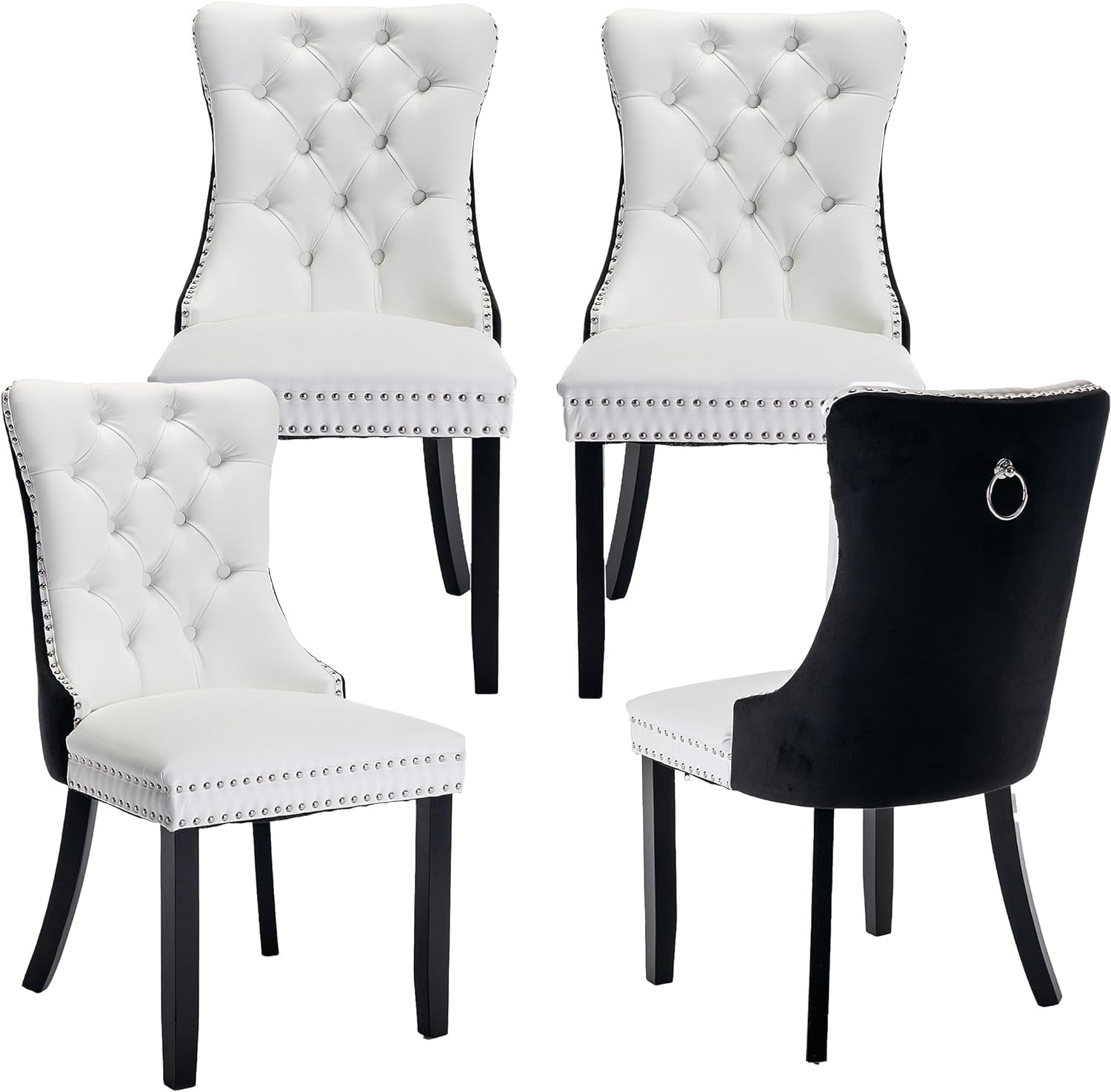 Dining Chairs Set of 4 Velvet Upholstered Tufted Back with Nailhead ...